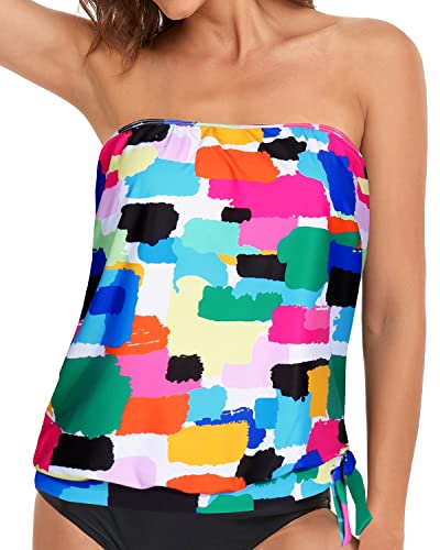 Women's Swimwear Top Strapless Bandeau Blouson Tankini Tops – Holipick
