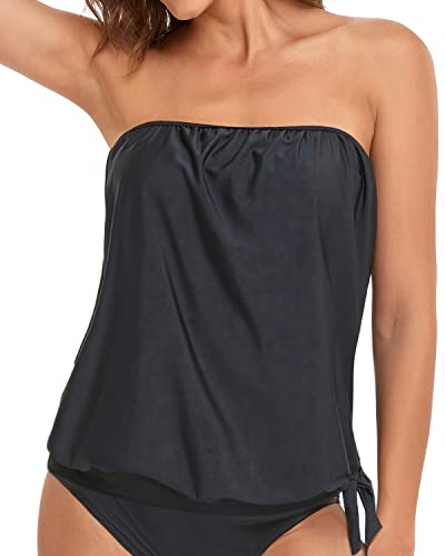 Bandeau Bathing Suit Top Blouson Swimsuit Top No Bottom-Black – Holipick
