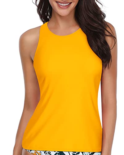 Slimming High Neck Tankini Top Modest Bathing Suit Tops-Yellow – Holipick