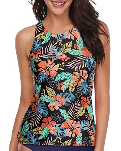 Unique Modest Bathing Suit Tops For Big Busted Women-Black Red Flower ...