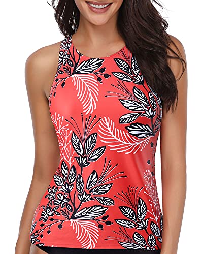 Padded Push Up Bra Tankini Top Tummy Control Swimsuit Top-Red Floral ...